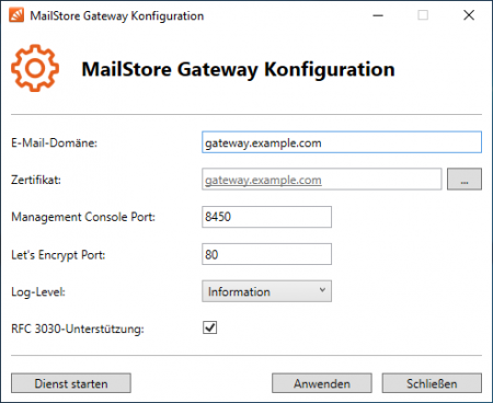 Konfigurationswerkzeug – MailStore Gateway Hilfe