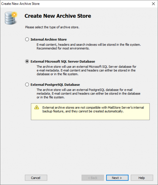 Using External Archive Stores - MailStore Server Help