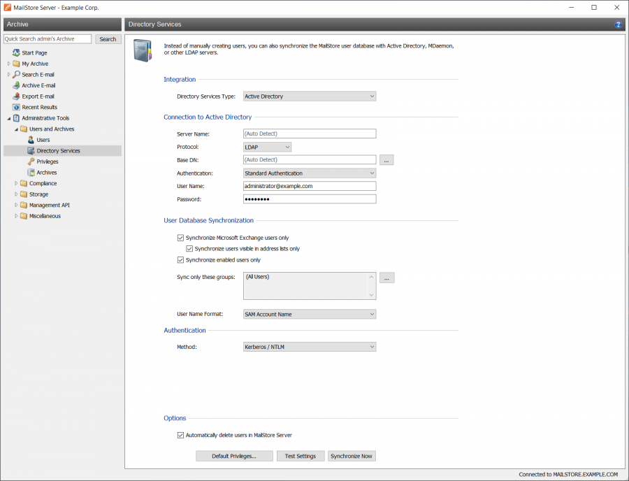 Synchronizing User Accounts with Active Directory - MailStore Server Help