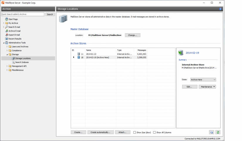 Storage Locations - MailStore Server Help