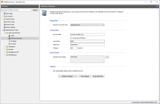 Synchronizing User Accounts with an IceWarp Server - MailStore Server Help