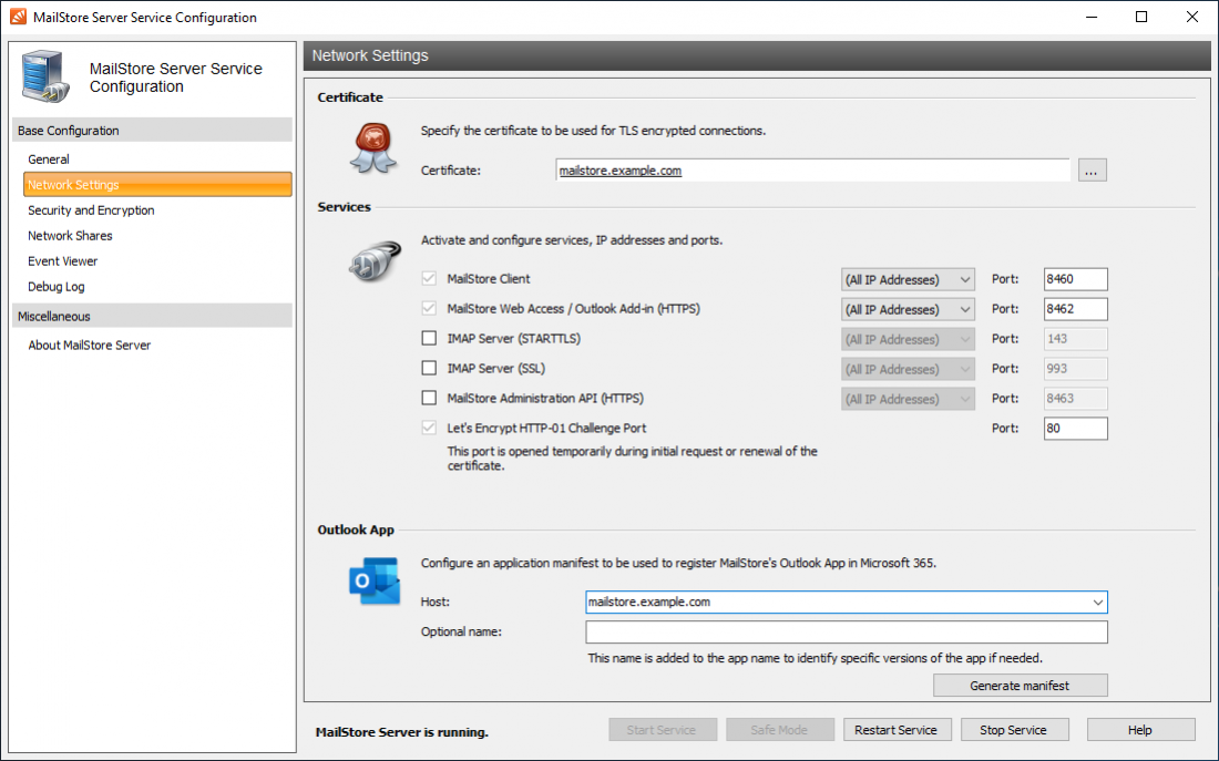 MailStore Server Service Configuration - MailStore Server Help